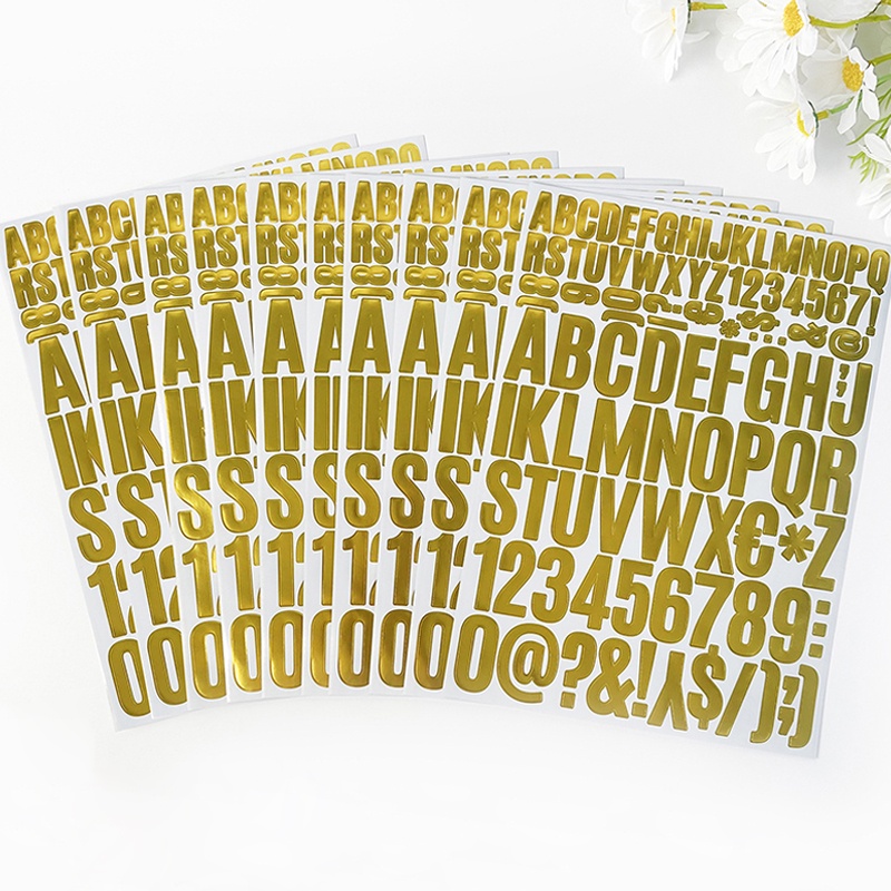 3 Sheets Bronzing Golden Color Alphabet Number Stickers Student ...