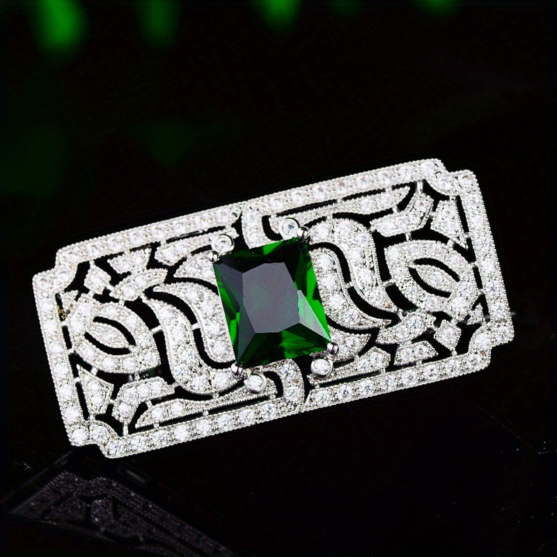 European American Palace Style Geometric Rectangular Brooch High-End ...
