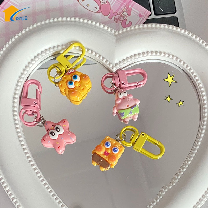 Ins SpongeBob Keychain Cute Car Key Ring Cartoon Stereo Bag Pendant ...