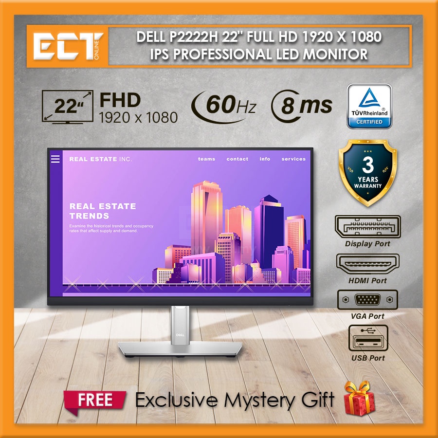 Dell P2222H 22" Full HD 1920 x 1080 IPS Professional LED Monitor (HDMI ...