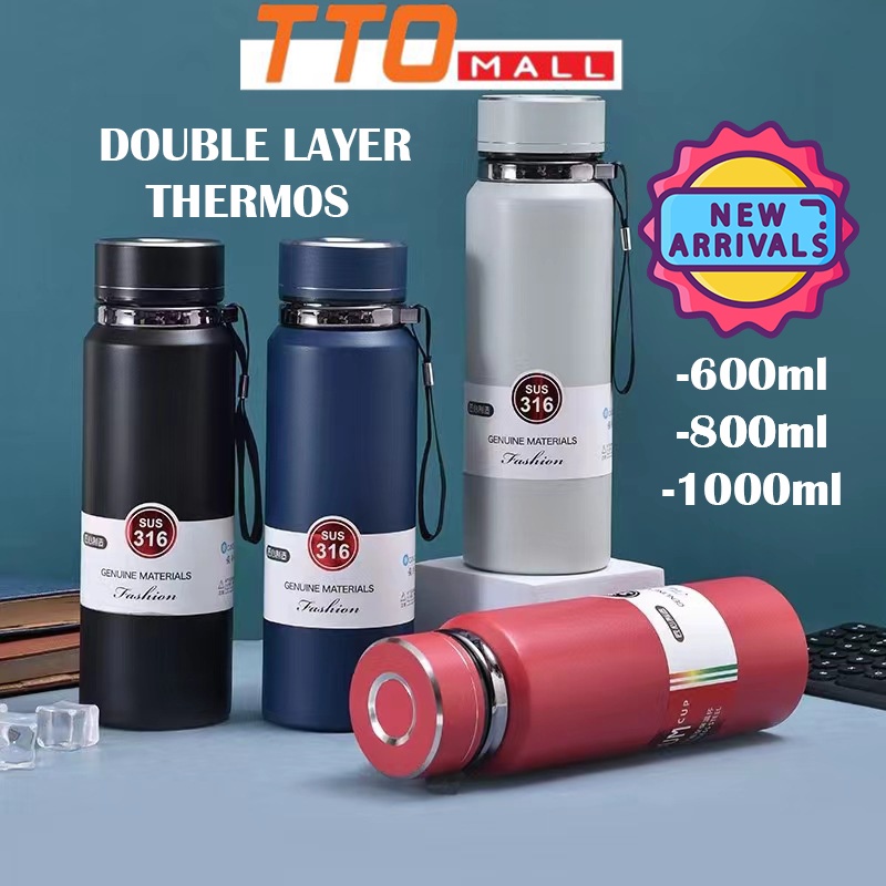 [TTO] 600ml / 800ml / 1000ml SUS316 Double Layer Thermos Tumbler Mug Large Capacity Vacuum Flask ...