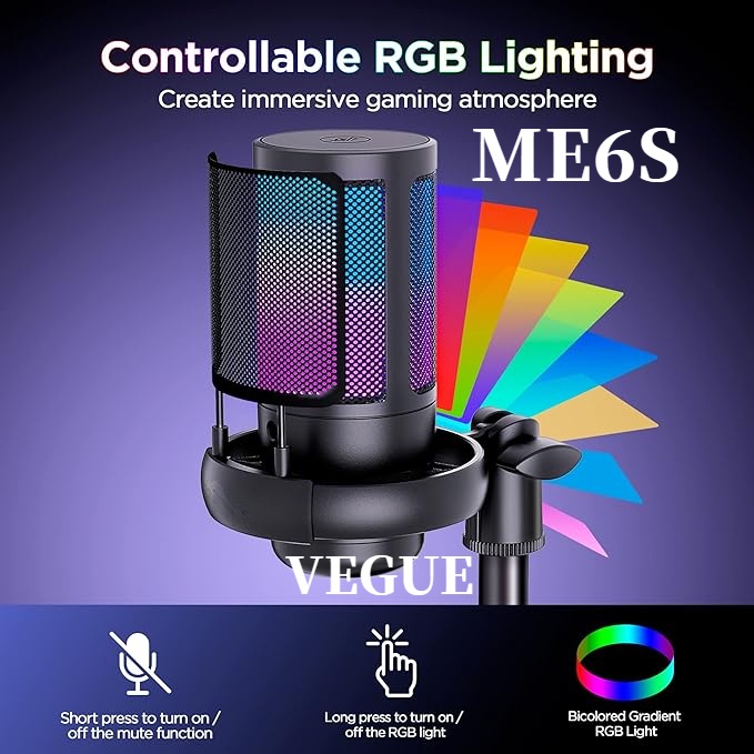 VEGUE ME6S RGB MIC Gaming microphone Condenser Microphone USB Microphone 麦克风 microphone pc mic ...