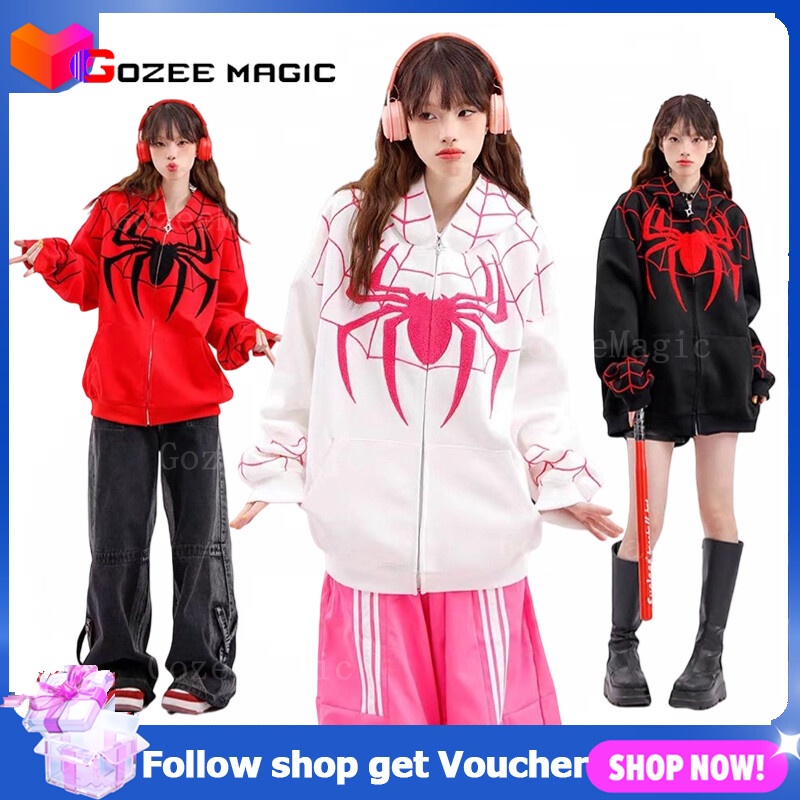Y2K Retro Zipper Street Spider-Man Embroidered Hoodie for Students and ...