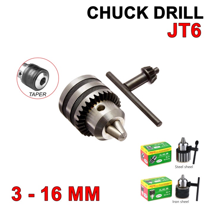 Chuck Drill 3 - 16 JT6 Drill Head 16mm Arbor Sleeve JT 6 Key Clips 16 ...