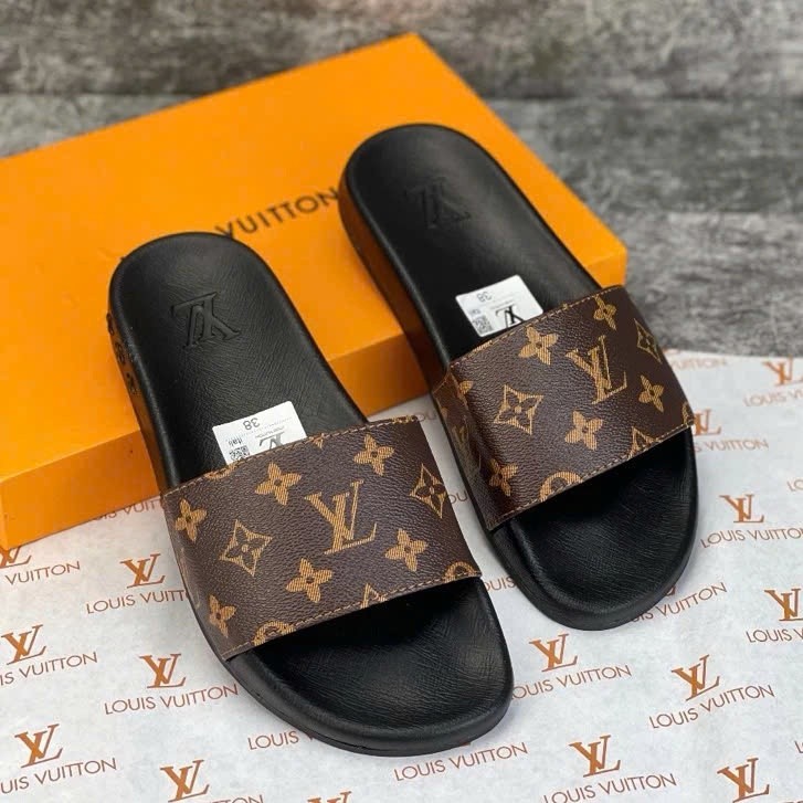 Men's leather sandals - LV cross-strap slippers with embossed pattern ...
