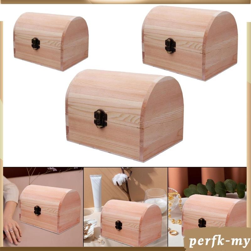 [PerfkMY] Unfinished Wood Box Keepsake Box Portable Container Treasure ...