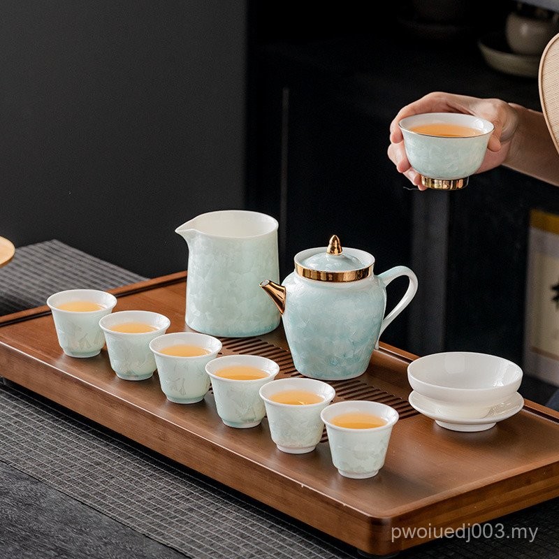 Crystal Ice Flower Lanolin Jade Tea Set Jade Porcelain Tea Cup Lid Bowl ...