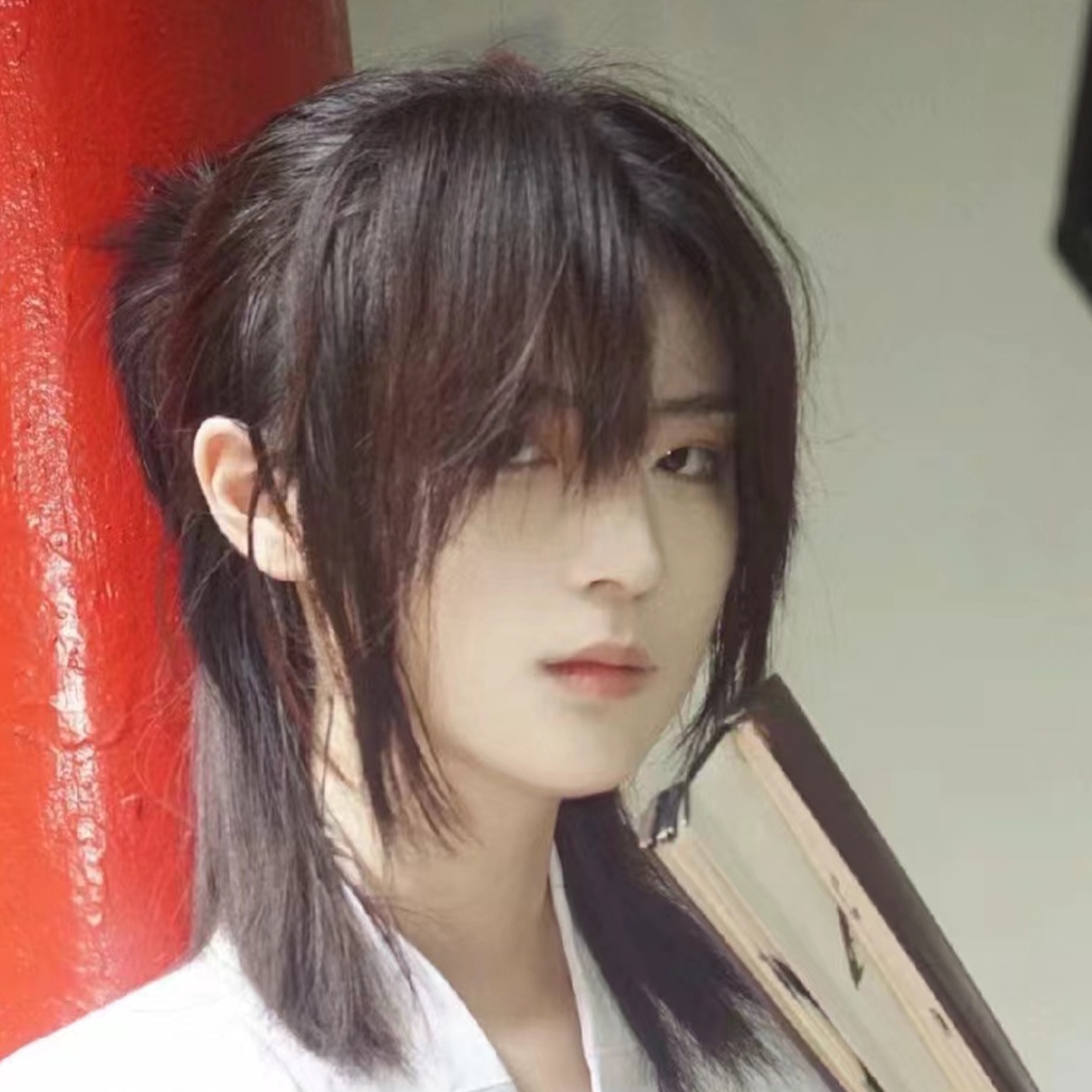 Samurai Head Wig Male Hair Cool Handsome Half-Tie Wolf-Tailed Fish Head ...