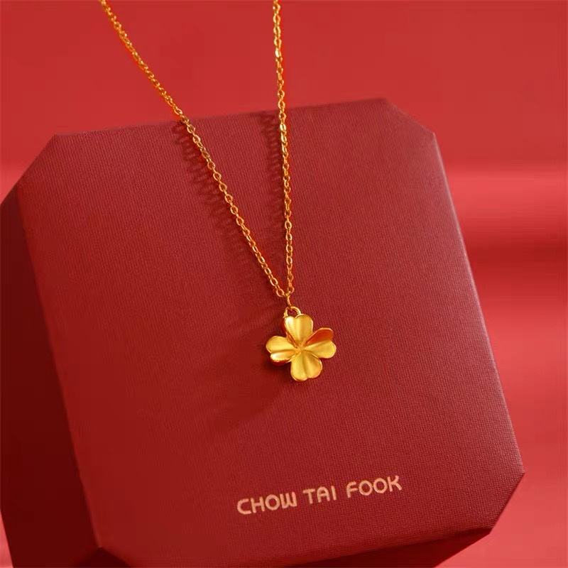 Emas loket 916 Girls Lucky Clover Necklace Women emas 916 | Shopee Malaysia