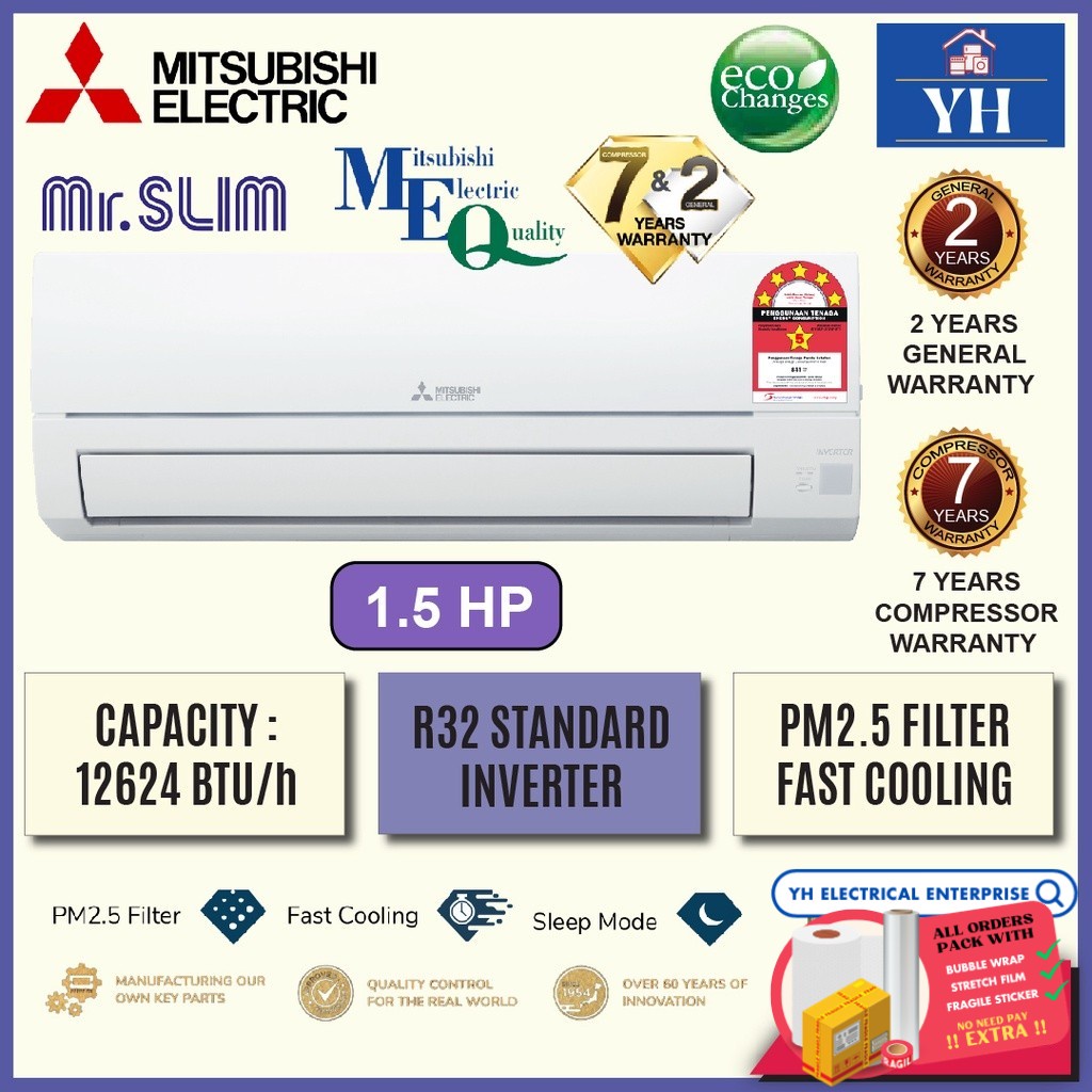 Mitsubishi 1.5 HP R32 Standard Inverter Air Conditioner Aircond MSY ...
