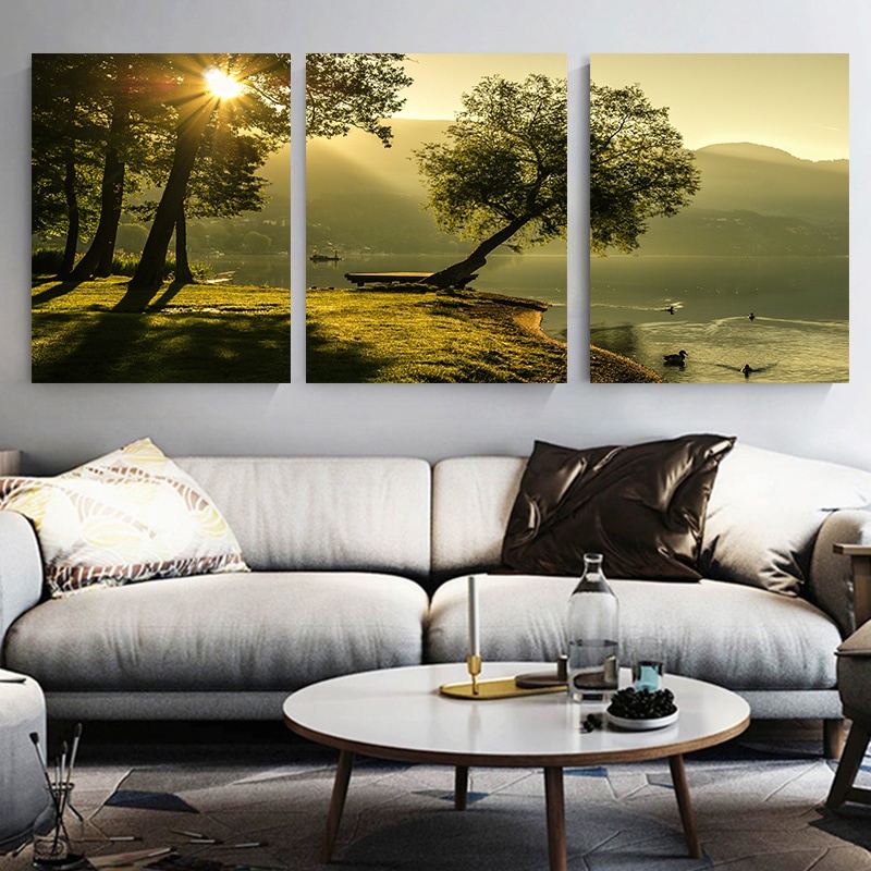 （With Frame）3PCS Seaside Scenery Poster Sunset Sunrise Canvas Painting ...