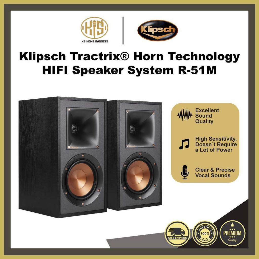 Klipsch Tractrix Horn Technology HIFI Speaker System R-51M Bookshelf ...