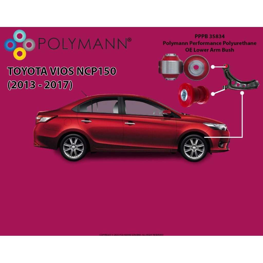 Polymann Toyota Vios NCP150 (2013- 2020) Performance Polyurethane Lower ...