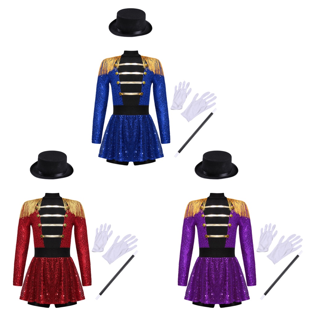 Kids Girls Ringmaster Circus Costume Set Long Sleeve Tassel Shoulder ...