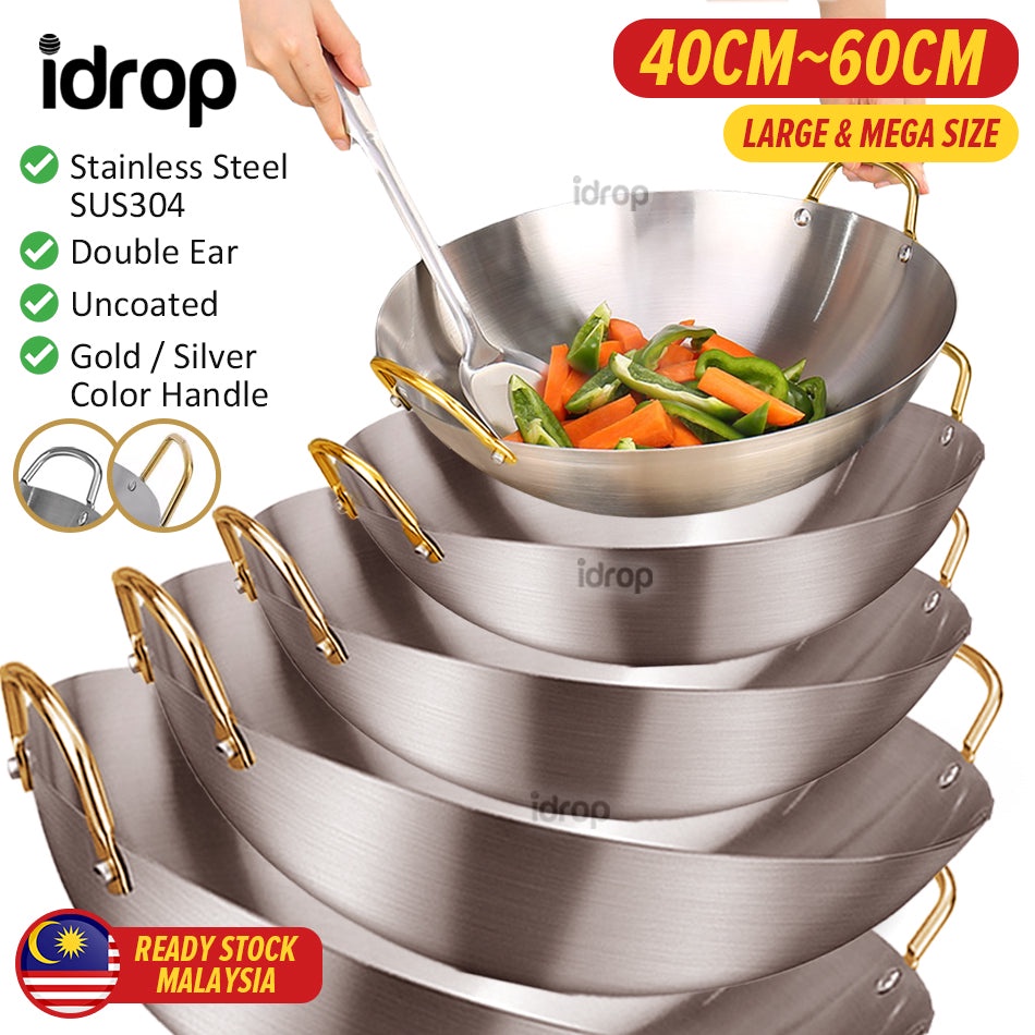 idropmy Cooking Wok Double Ear Stainless Steel 304 40CM~60CM / Periuk ...
