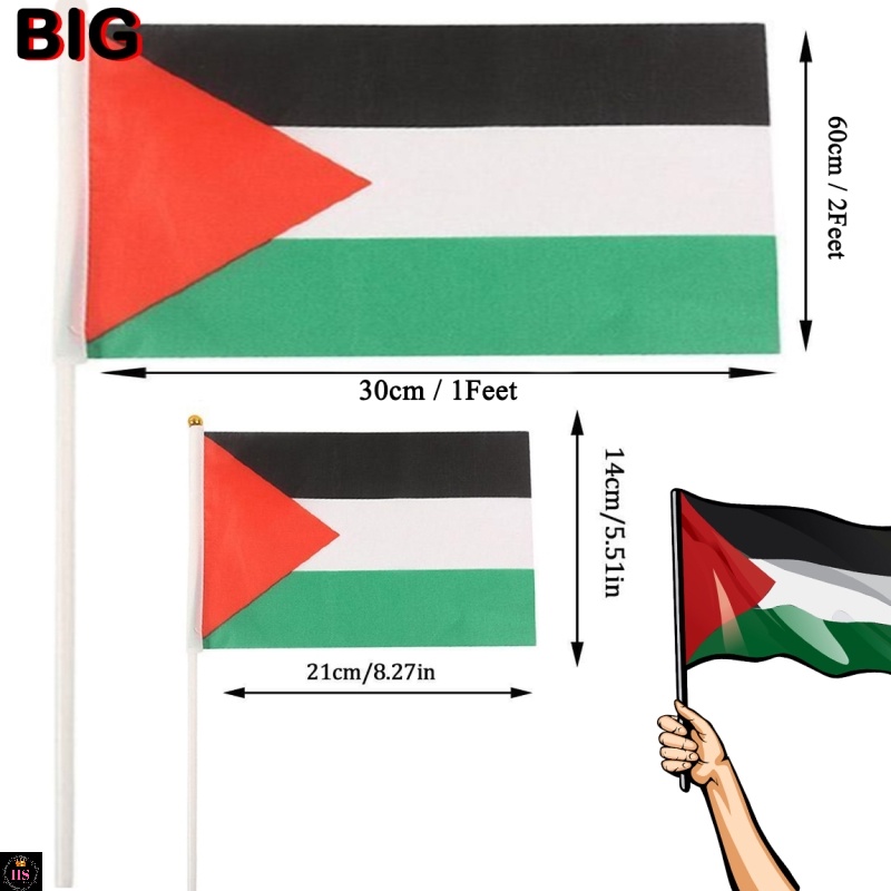 Bendera Tangan Palestin Besar dan Kecil 21cm x 14cm (Small), 1 x 1 feet ...