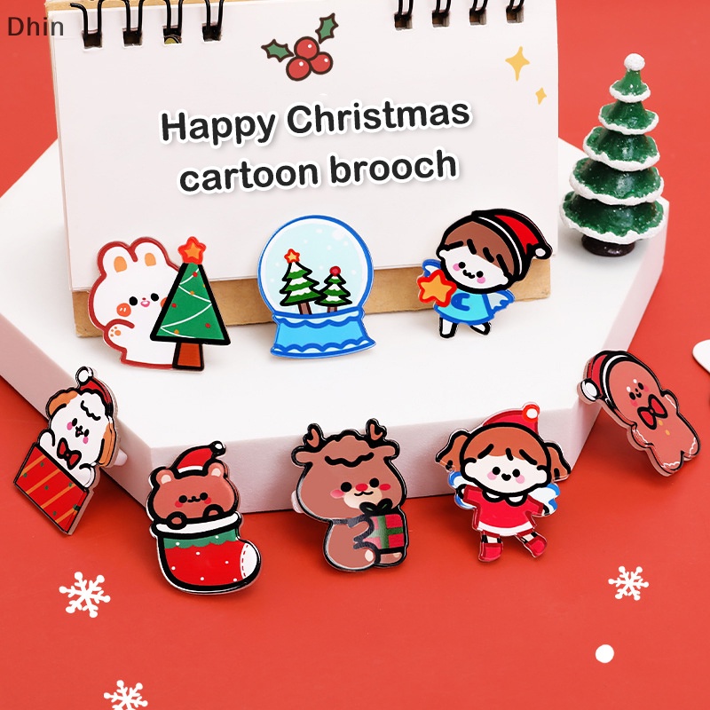 [Dhin] Christmas Acrylic Brooch Gingerbread Rabbit Elk Tree Gift Sock ...
