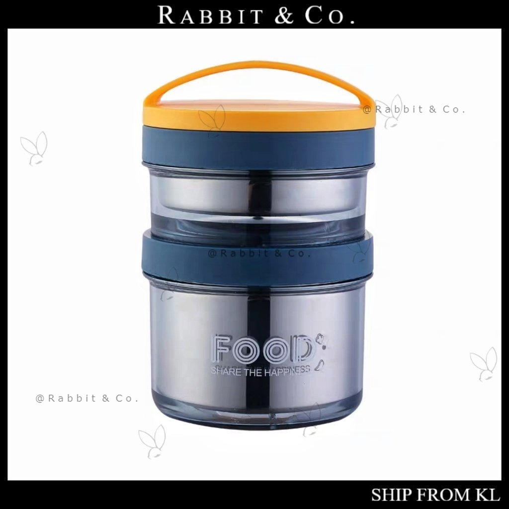 R&C 900ml Dual Compartment Stainless Steel SUS 304 Tiffin Leakproof ...