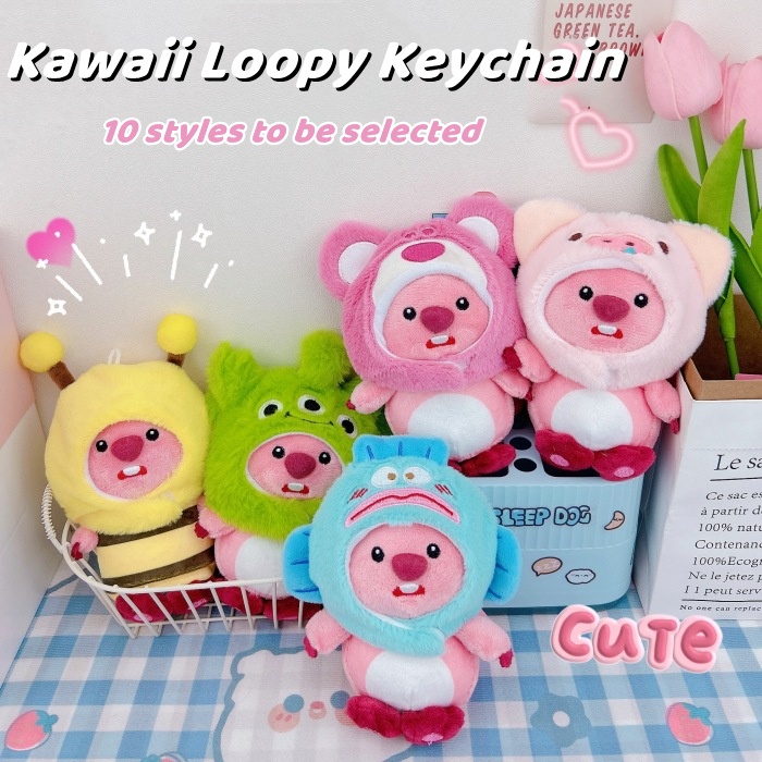 10 Styles Cute Loopy Beaver Doll Keychain with Funny Hat Pink Plush ...