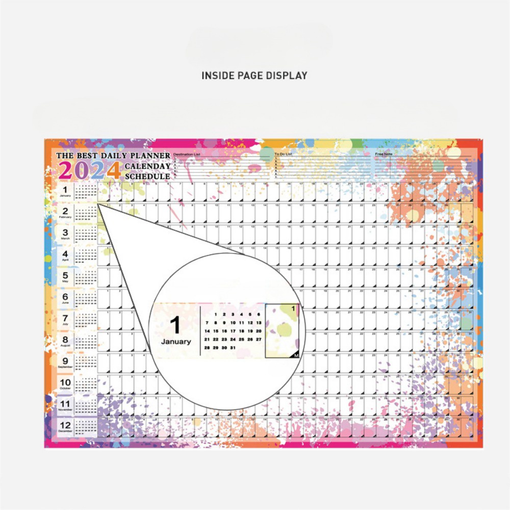 2024 New Year Calendar English Wall Sticker Poster Calendar Creative ...