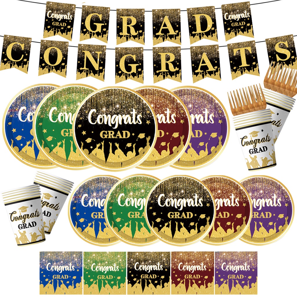 Graduation Party Tableware Colorful Black Gold Congrats Grad Paper Cup ...