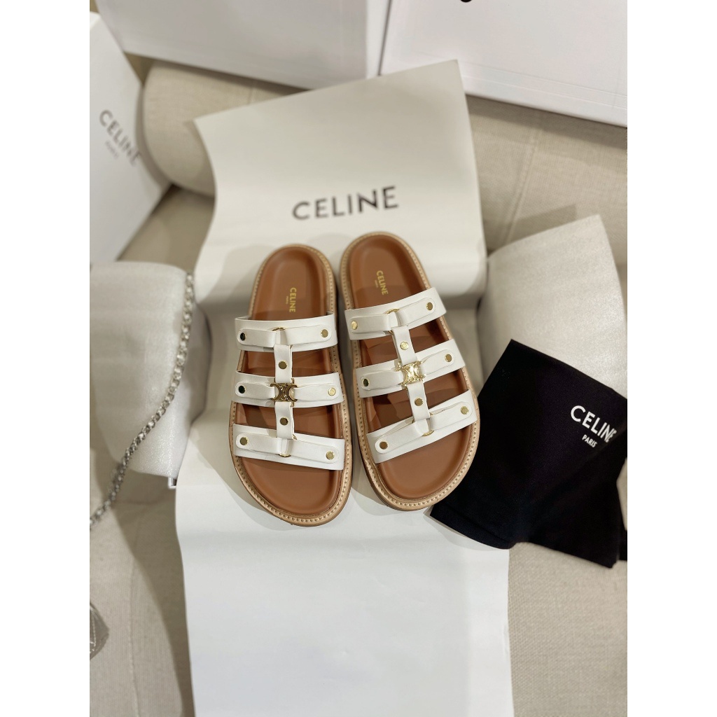 Celine 2023 Summer New Arc de Triomphe Retro Roman Flat Slippers ...