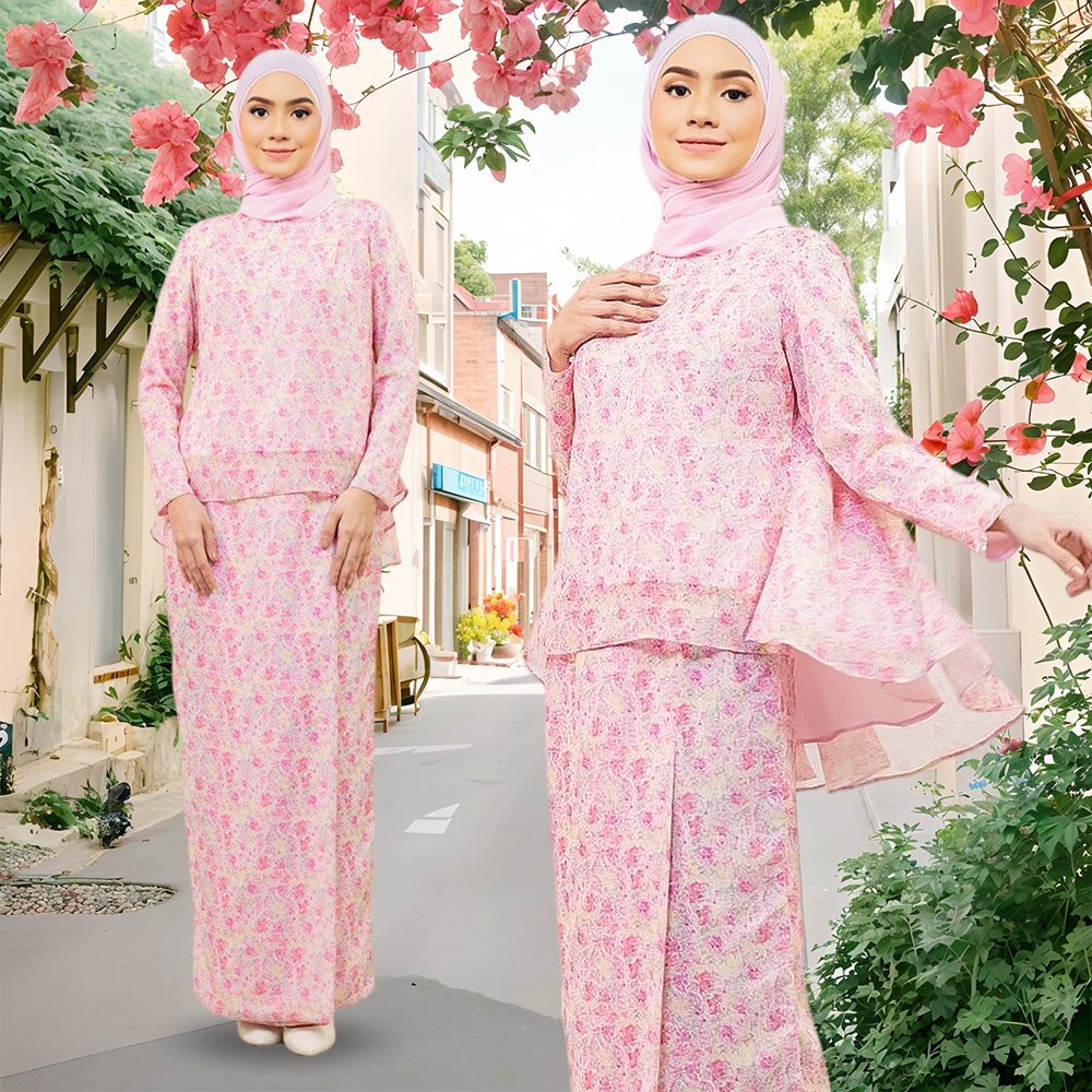 Baju Kebarung Floral Chiffon Baju Kurung Moden Floral Elegant Muslim ...