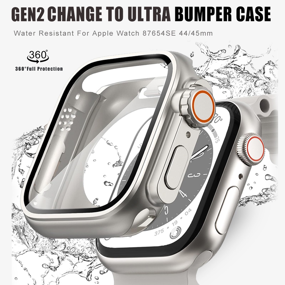 360 Full Waterproof Case for Apple Watch 45mm 41mm Protector Glass ...