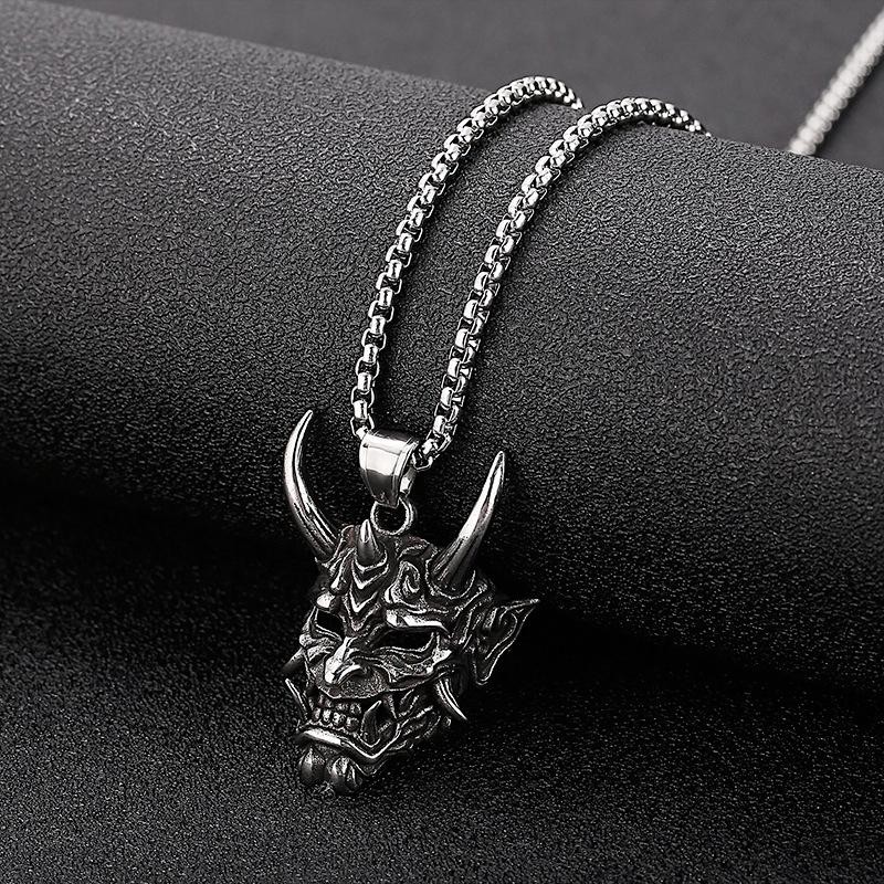 60CM Necklace Retro Hip-hop Style Golden Horn Prajna Pendant Stainless ...