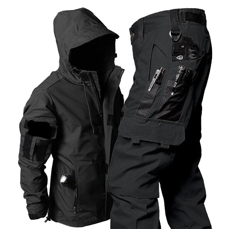 Men Multi-pocket Waterproof Jackets+Wear-resistant Cargo Pants 2 Pcs ...