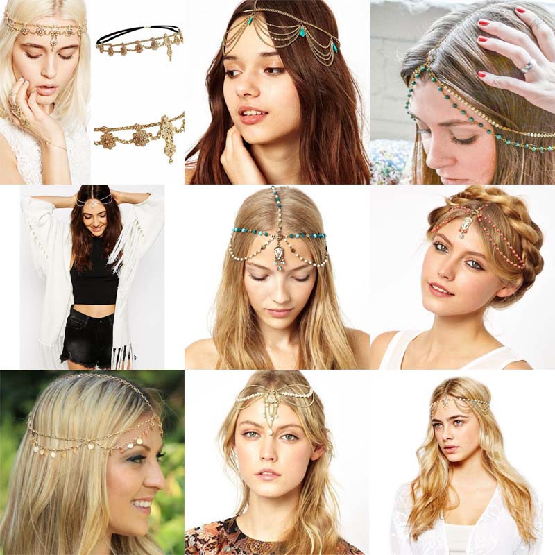 Bohemian style headgear fringed rhinestone headgear-encrusted ...