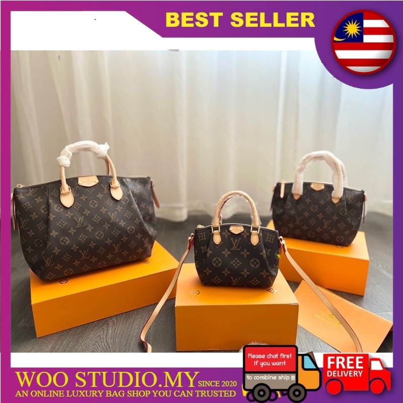 1V_TURENNE SERIES MONOGRAM MACASSAR COATED WOMEN LEATHER BROWN 16CM/29CM/33CM HANDBAG (FULL SET ...