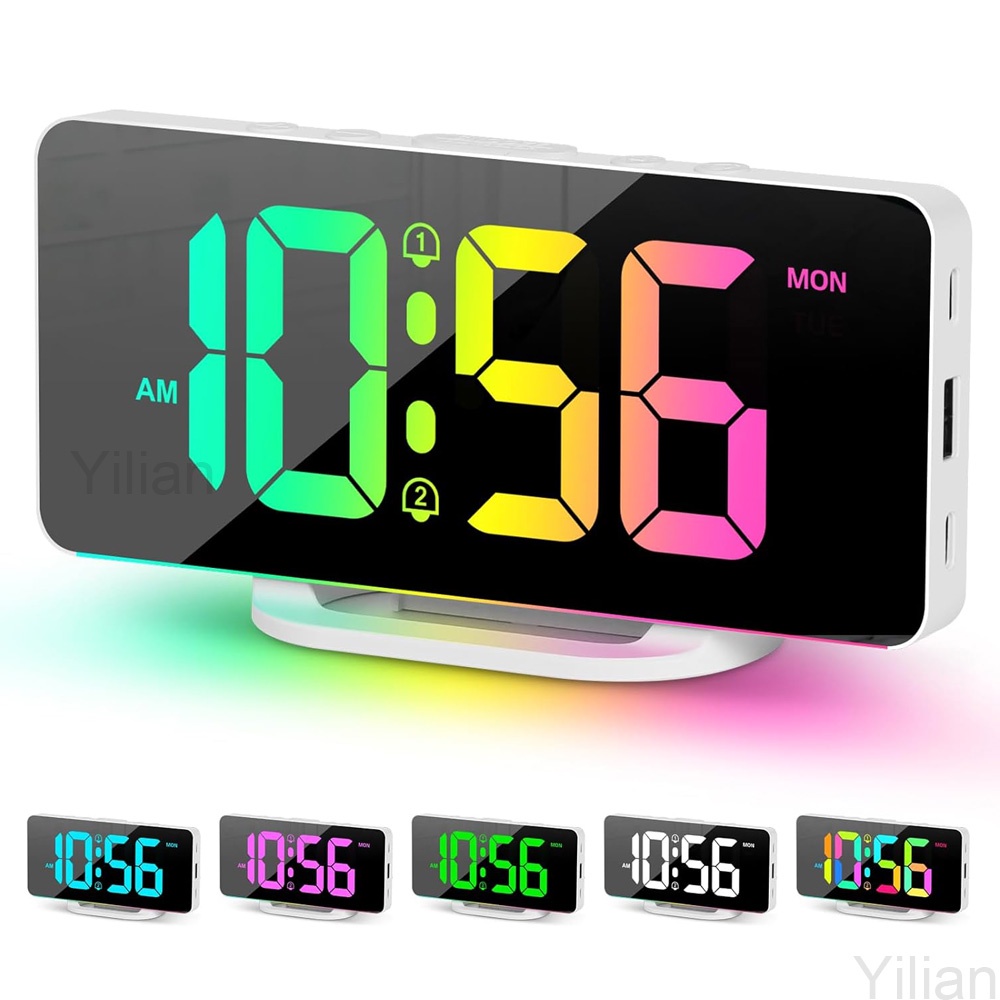 Dynamic RGB Alarm Clock Color Changing Night Light LED Digital Clock Large Display Dual Alarm ...