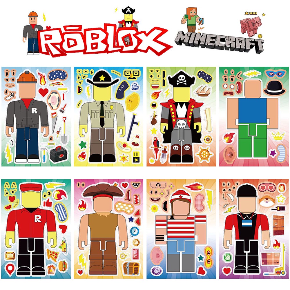 8Sheets Cartoon Sandbox Game Roblox and Minecraft Theme Puzzle Sticker ...
