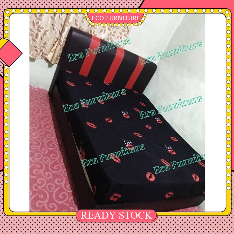 Katil Kulit PVC Merah Hitam Divan Katill Queen Tambah Foam Tilam ...