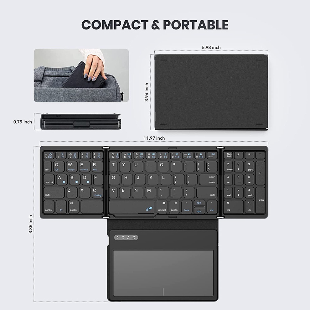 Jomaa Bluetooth Foldable Keyboard With Touchpad Rechargeable Folding ...