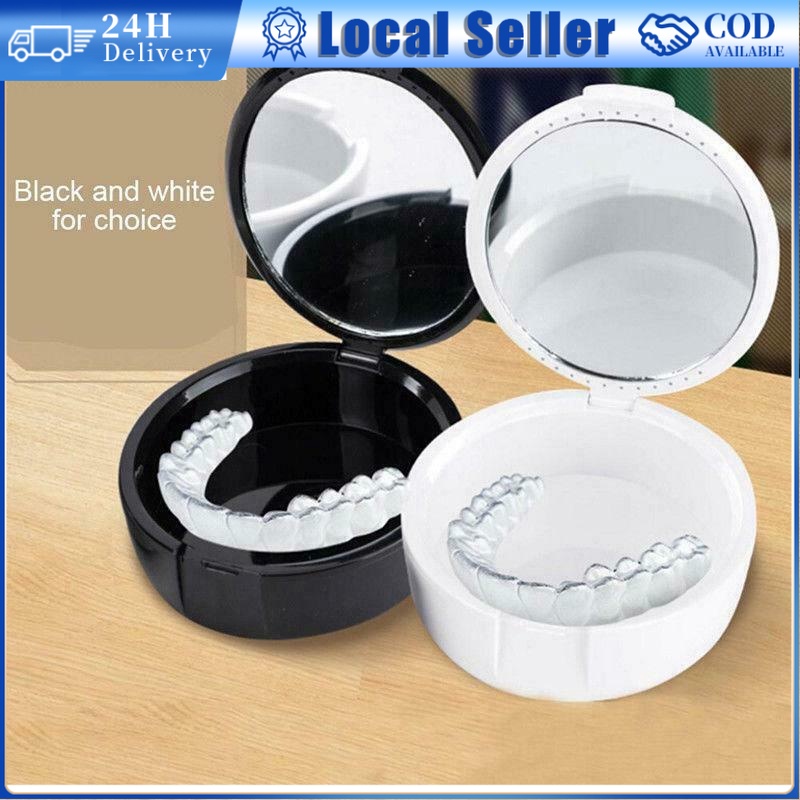 Denture Retainer Case With Mirror Plastic Storage Box False Teeth Case ...