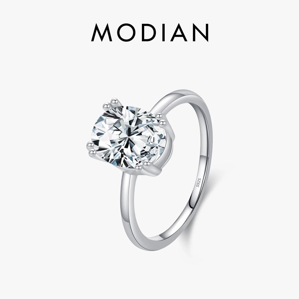 MODIAN 925 Sterling Silver Minimalist Oval Zirconia Finger Ring Prong Setting CZ Band For Women ...