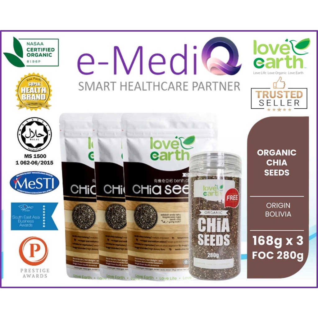 Love Earth Organic Chia Seeds 168g x 3 Packs (FOC 280g Bottle) Promo Pack (Exp:Oct/2026) New ...
