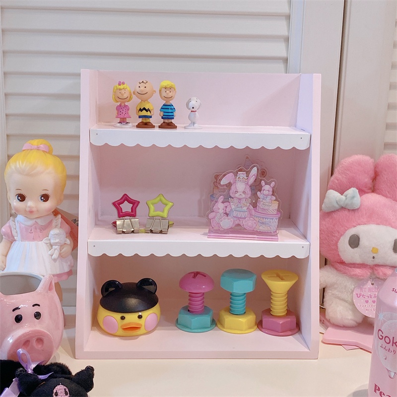 Wooden ins Girl Heart Wave Lace Beveled Corner Shelf Cosmetic Storage ...