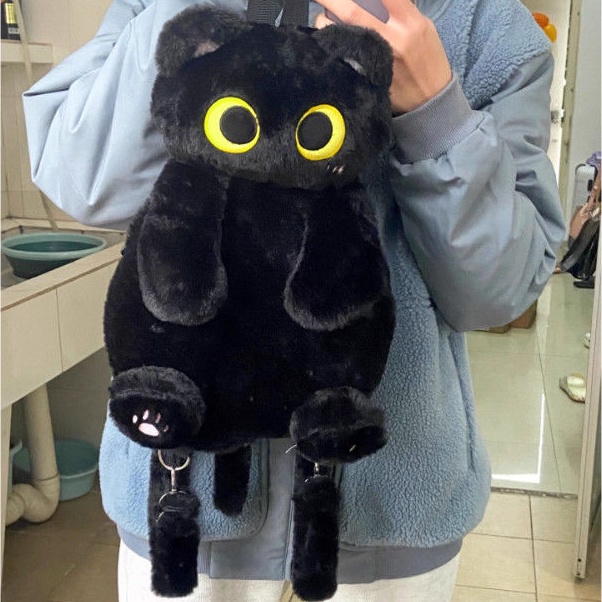 Super Cute Plush Black Cat Backpack Small Red Book Blogger Same Style ...