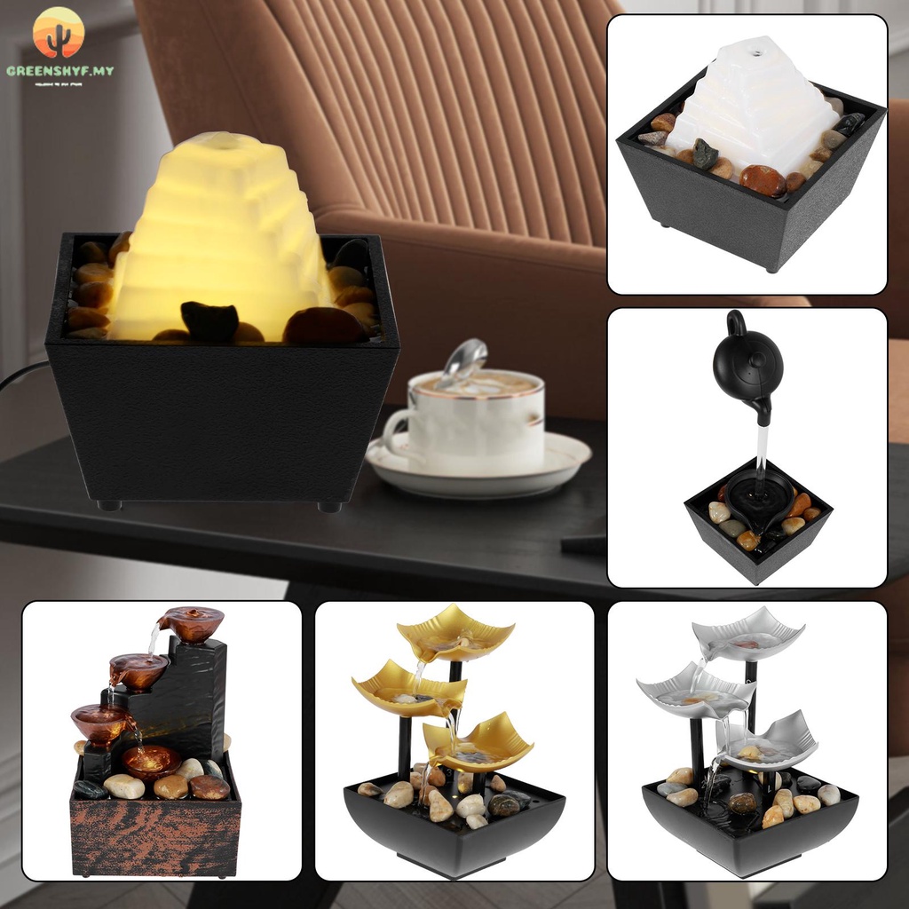 Tabletop Fountain with Light and Pebble Meditation Water Fountain Small ...
