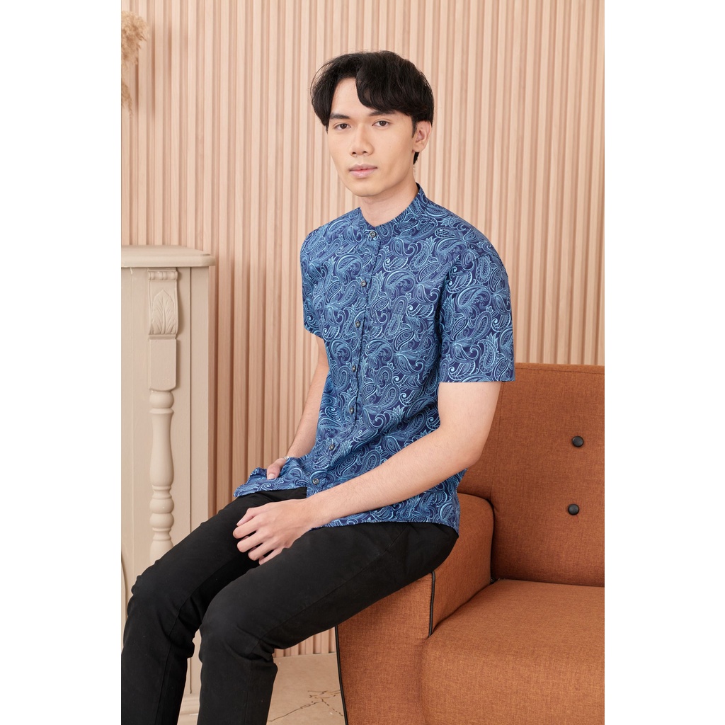 I Am Famous Slim Fit Shirt Mandarin Collar - Blue | Shopee Malaysia