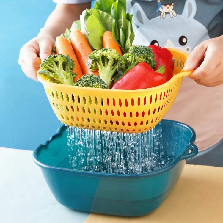 Fruit Vegetable Washing Strainer Basin 2 Layers Fruit Vegetable Drying ...