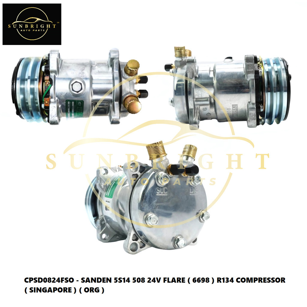 SANDEN 5S14 508 24V FLARE ( 6698 ) R134 COMPRESSOR ( SINGAPORE ) ( ORG ...