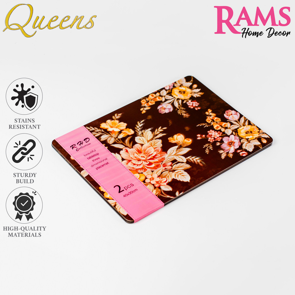 Queens 2 Pcs Wooden 3D Placemat Set / Floral Coaster / Dining / Alas ...