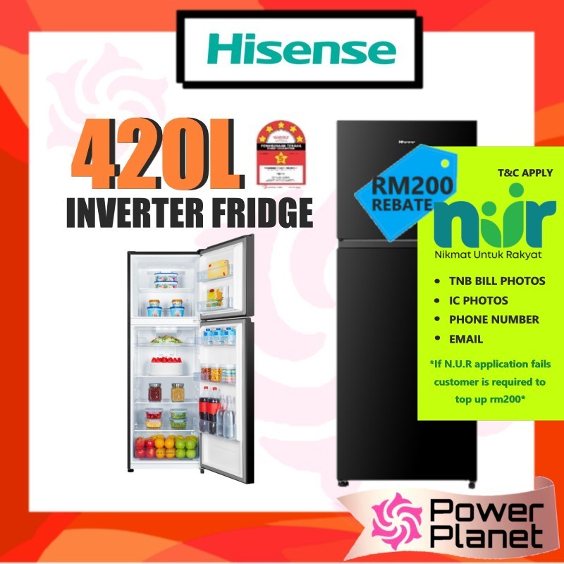 [SEDA NUR] Hisense 2 Door Inverter 420L Black RT439N4ABN | White Glass ...