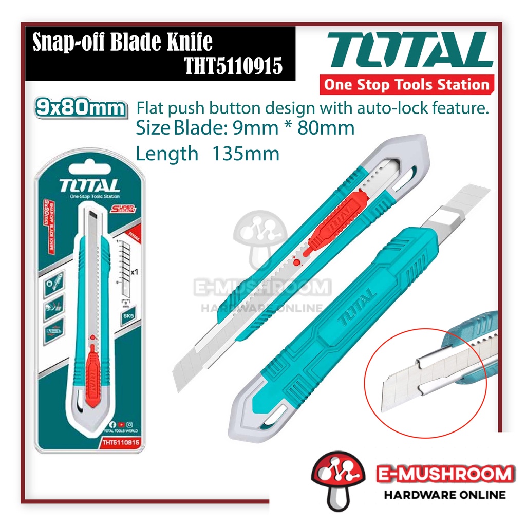 Total THT5110915 Snap-off Blade Knife 135mm 美工刀 Size Blade 9mm x 80mm ...