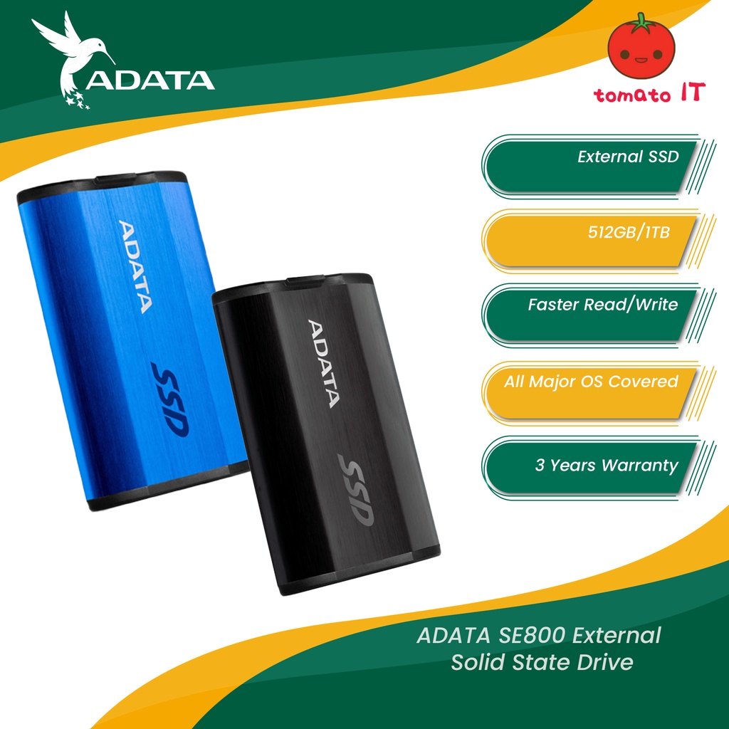 ADATA SE800 Portable SSD (Black, Blue) (512GB, 1TB) | Shopee Malaysia