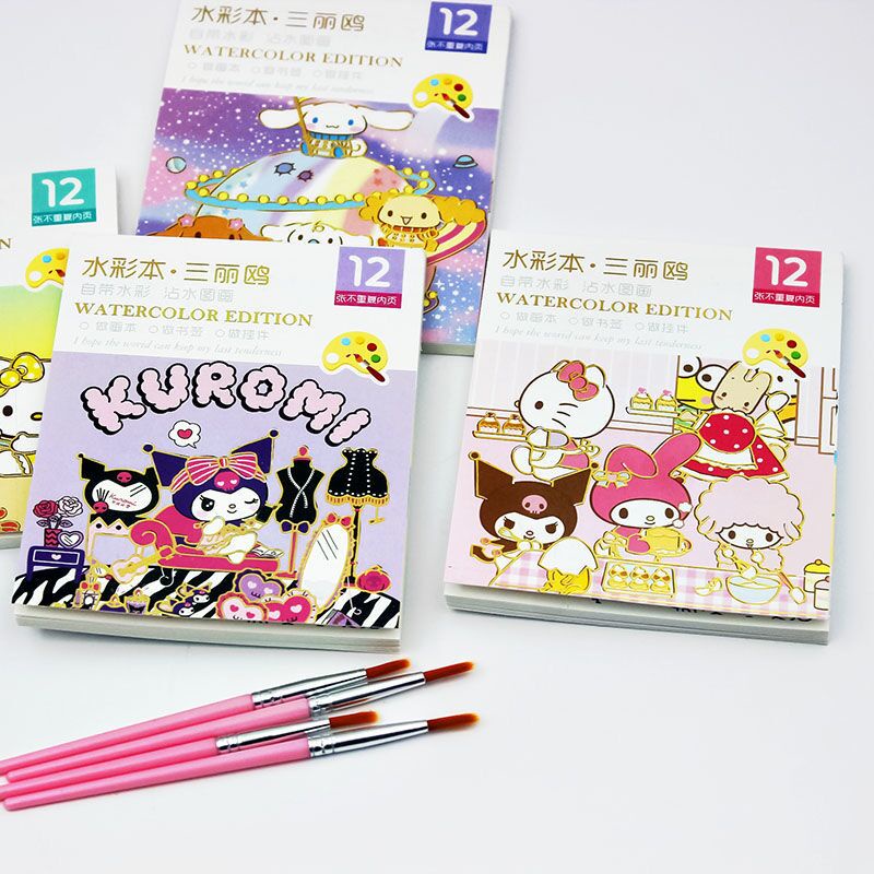 12Sheets Sanrio Watercolor Painting Book For Kids Kuromi Melody Hello ...